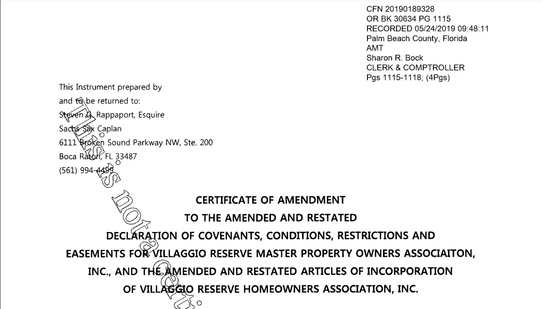 Amended Documents – Villaggio Reserve
